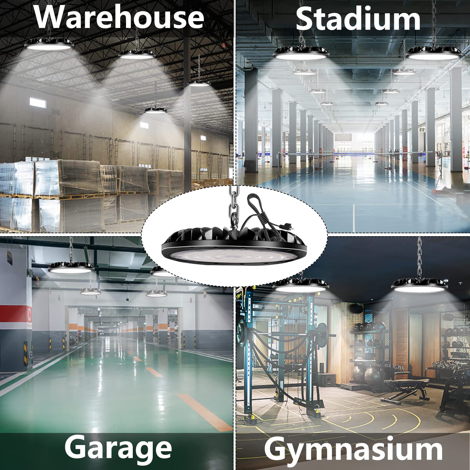 20 Pack 200W UFO LED High Bay Light, 20000LM LED High Bay Light Fixture with 110V US Plug, 6500K Daylight White Commercial Warehouse Area Light for Wet Location Area, Workshop, Warehouse, Garage