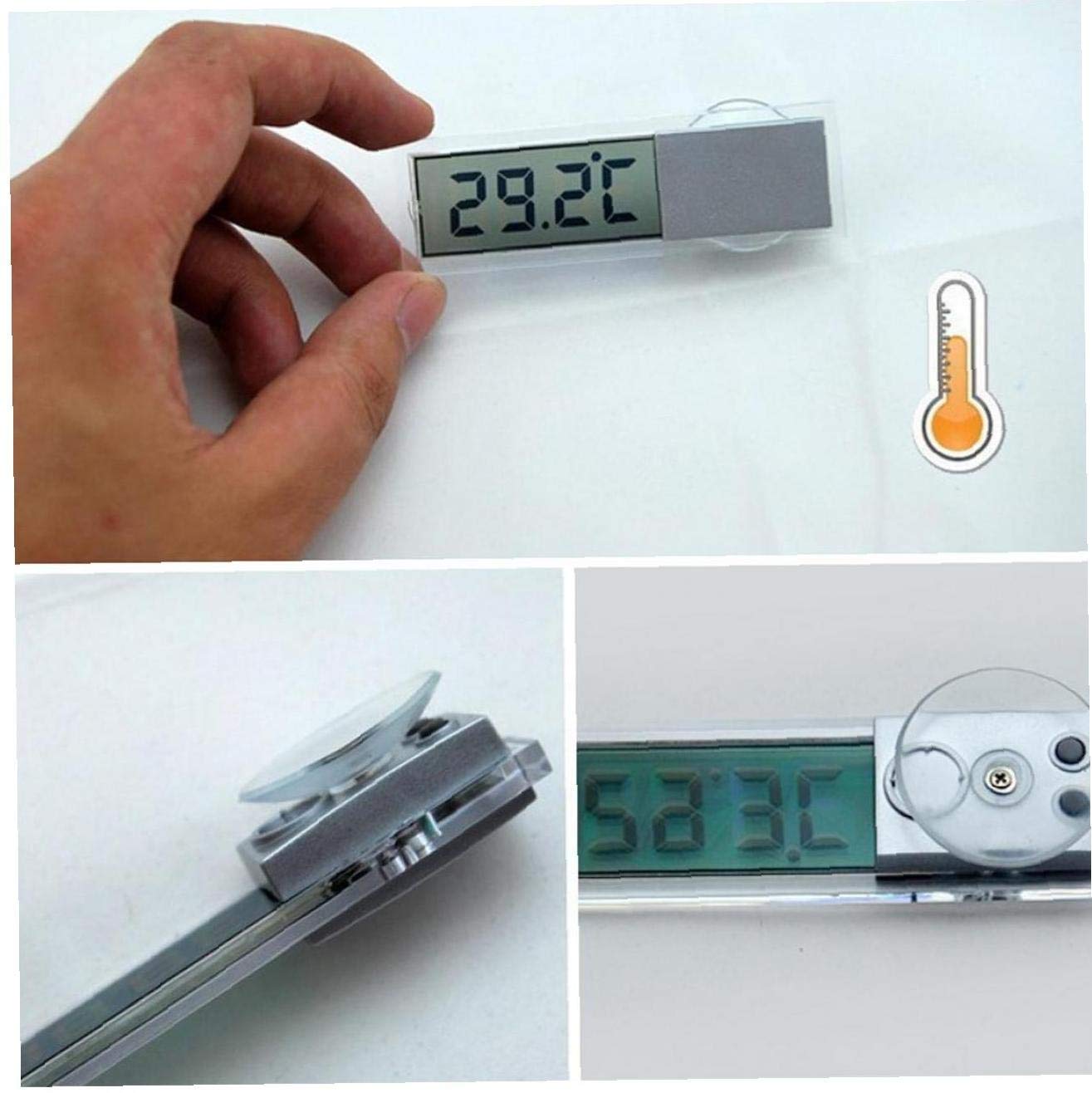 Aisoway Vehicle-Mounted Digital Window Thermometer LCD Celsius Fahrenheit Car Clock