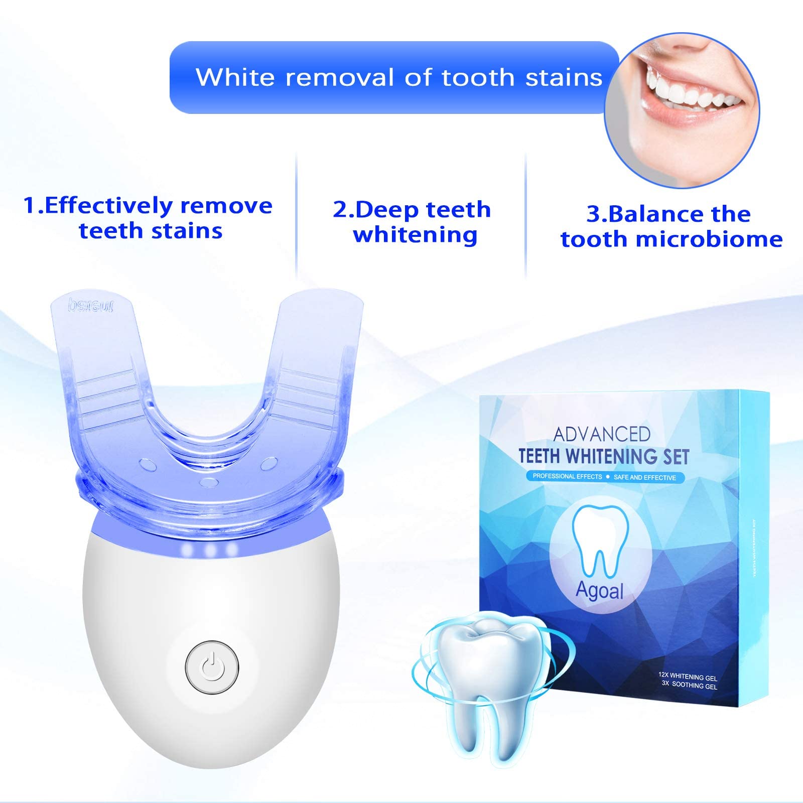 Agoal Teeth Whitening, Teeth Whitening Kit with LED Light, Non-Sensitive Teeth Whitener Pen with Tooth Whitening Gel and Soft Mouth Tray