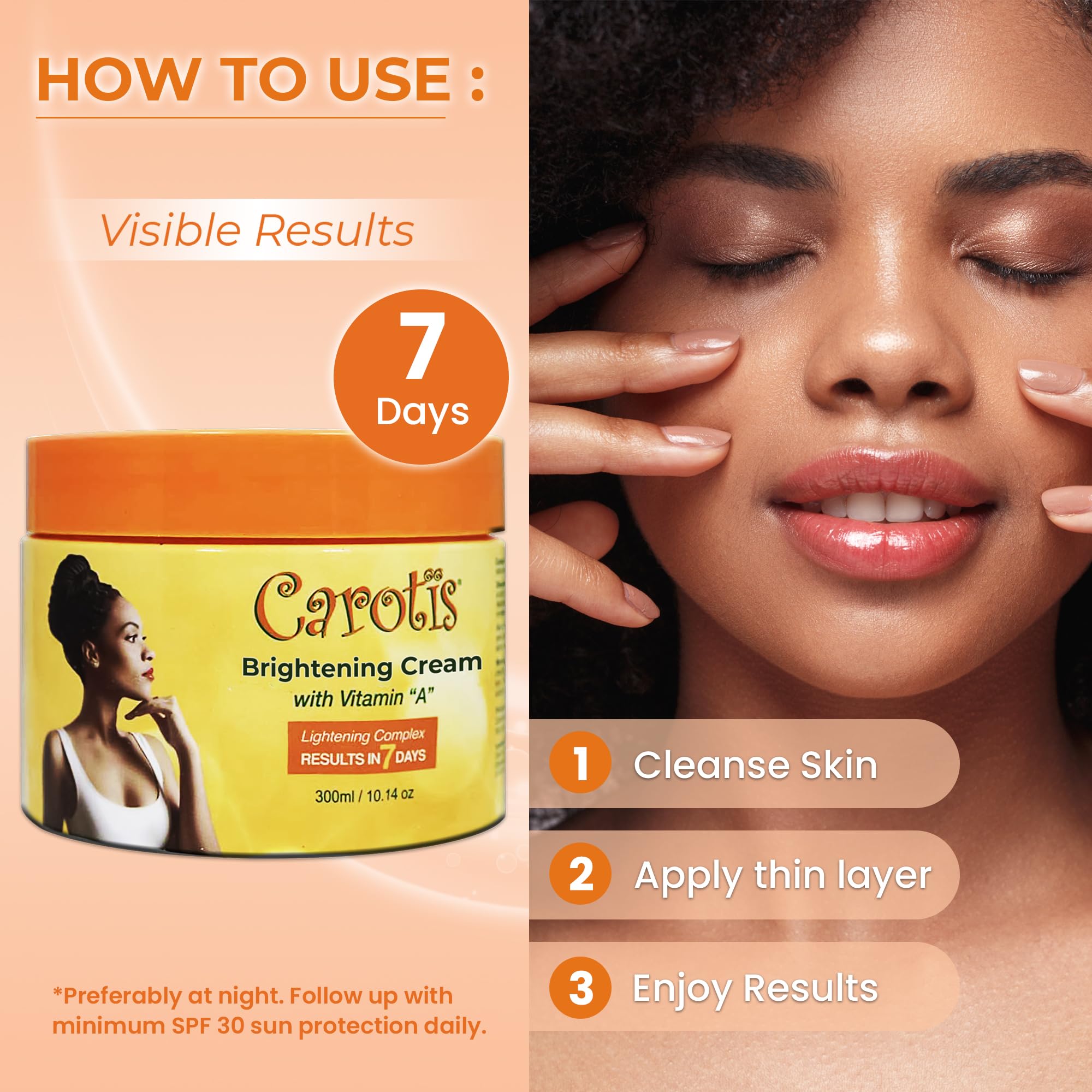 CAROTÏS, Skin Brightening Cream – 300ml / 10.14fl oz – 7 Day Night Cream for Uneven Skin Tone, with Vitamin A
