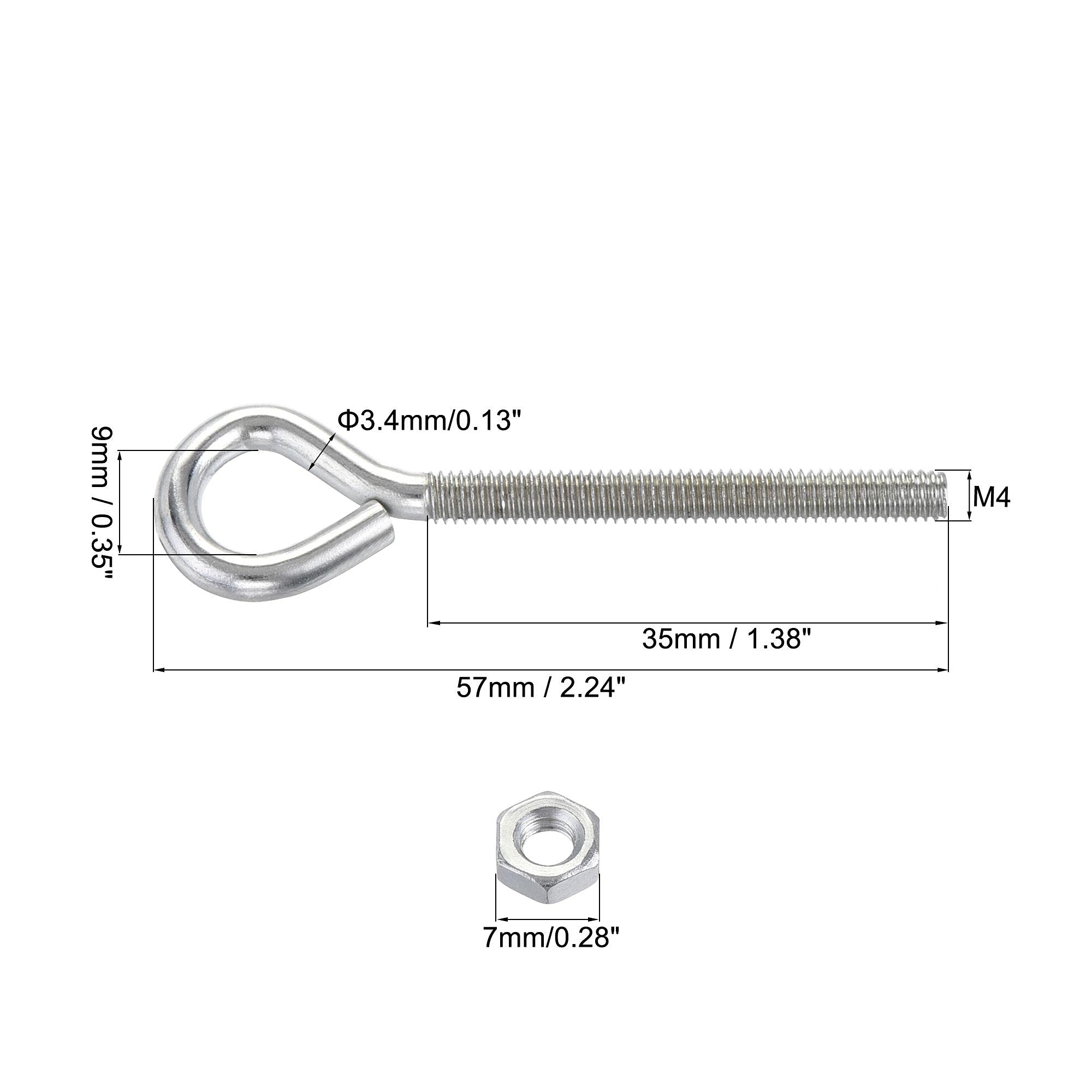 uxcell M4x40mm Eye Hooks Screws Bolts Kit, 15pcs Carbon Steel Hanger Eyelet Hooks Screw with Hex Nuts for Metal Hook, Wood Terminal Ring Hooks