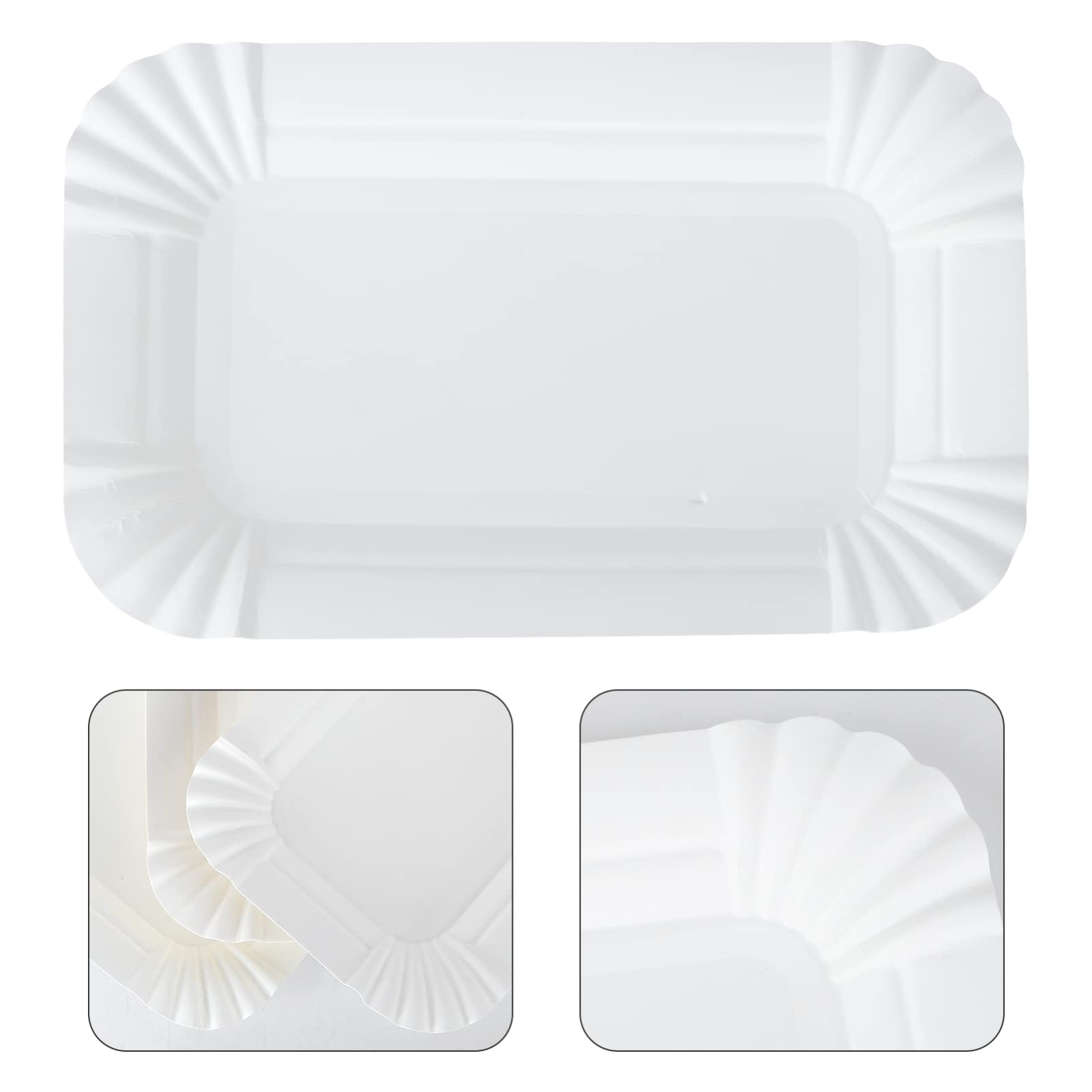 100PCS Paper plate for cake Fruits Tray dishwasher tray dinner Dish birthday disposable dinnerware disposable serving trays Party Paper Plates rectangle Foam white meat dish