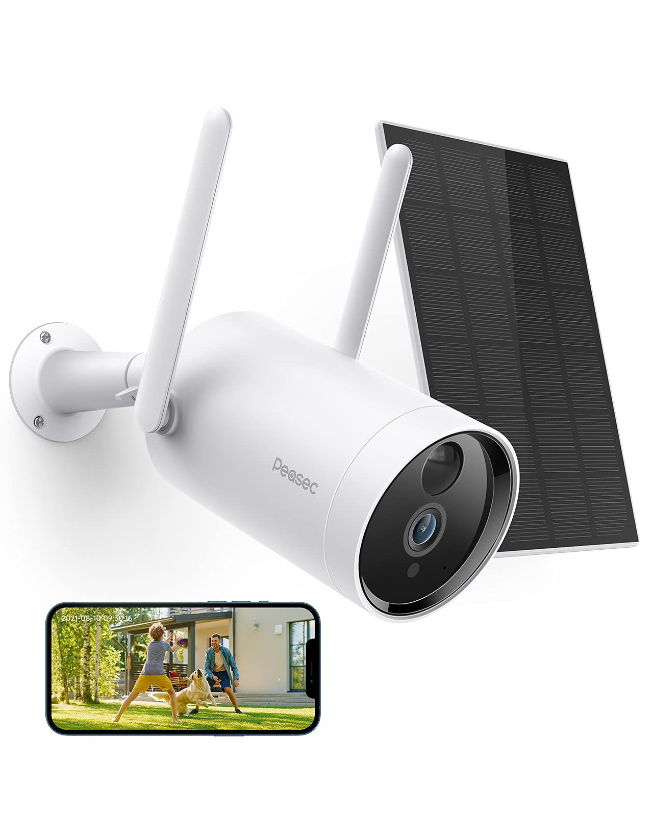 Peasec Solar Security Camera, 1080P Wireless Night Vision Outdoor Security Camera for Home, Rechargeable Battery WiFi Security Camera with Human & Motion Detection, Support Multi Device & User, IP65