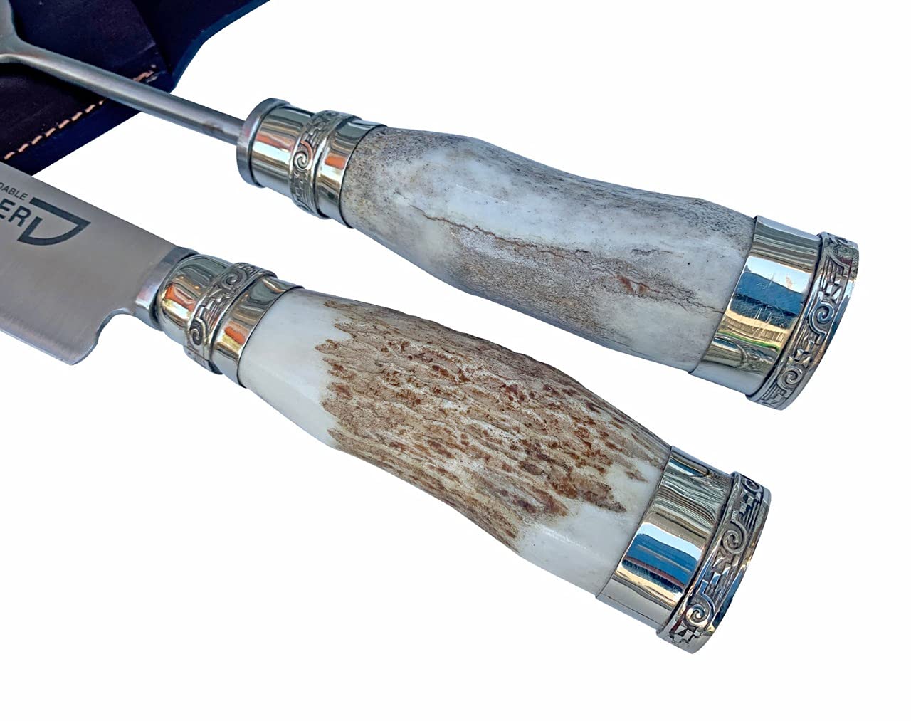 Carving Knife & Fork Set with deer handle and double nickel silver ferrule traditional made in Argentina