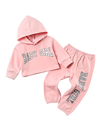 Menglang Toddler Girl Clothes Outfits Baby Girl Cropped Hoodie Pants Fall Winter Sweatshirt Set 2T Girl Clothes 3T