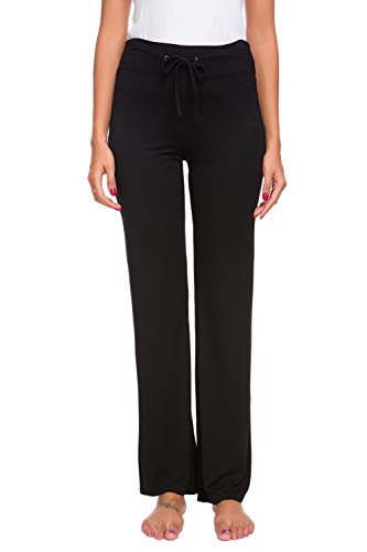 ADANIKI Women's Long Modal Comfy Drawstring Trousers Loose Straight-Leg for Yoga Running Sporting (Black, M)