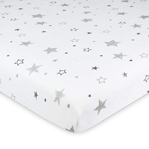 American Baby Company Printed 100% Natural Cotton Jersey Knit 18 x 36 Cradle Sheet - Fitted, Super Stars, Soft Breathable, for Boys & Girls, Single Pack
