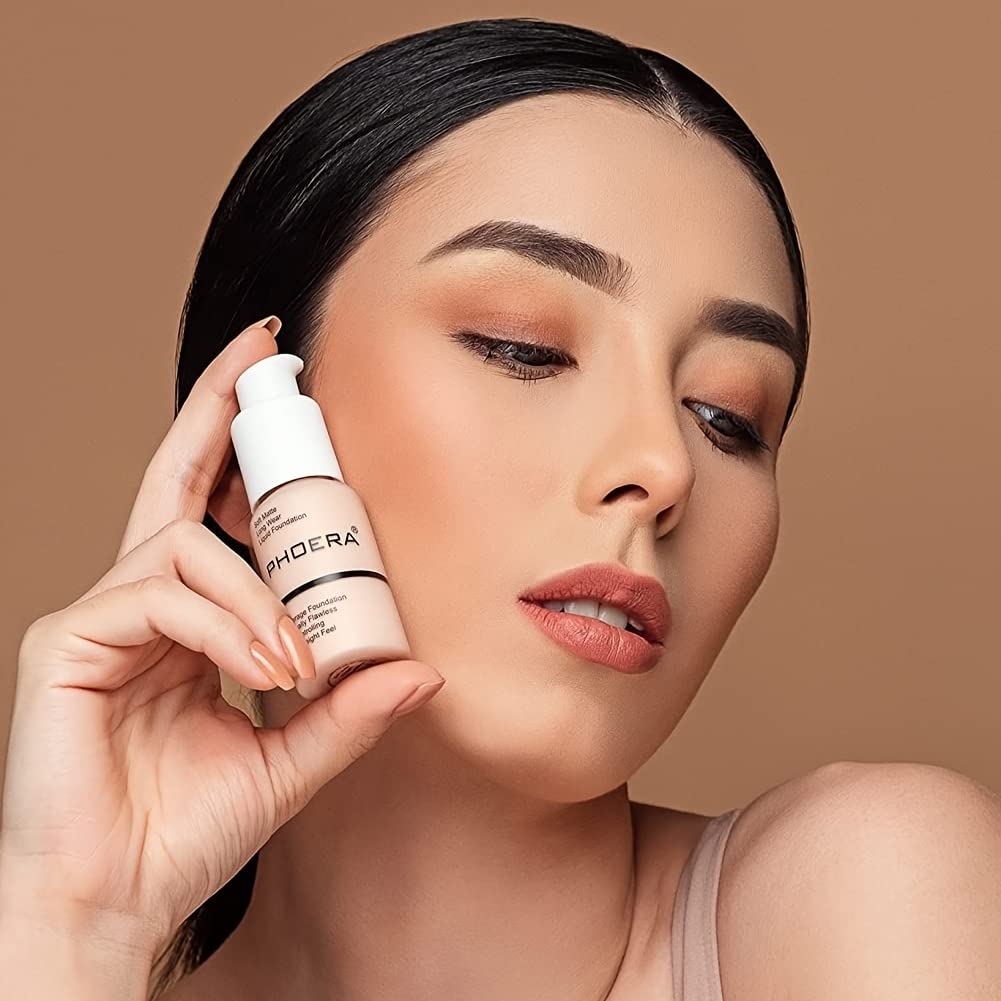BestLand 2Pack PHOERA Foundation Full Coverage Liquid Foundation Cream - Long-lasting Lightweight Concealer - Oil-Free Formula - Natural Shade - Suitable for All Skin Types (2 Pack Buff Beige #104)