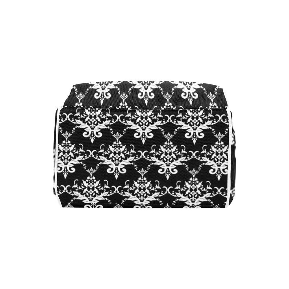 Black White Damask Pink Glitter Bow Diaper Bag Backpack with Name for Men Women Custom Personalized Nursing Baby Bags Shoulders Travel Bag Daypack