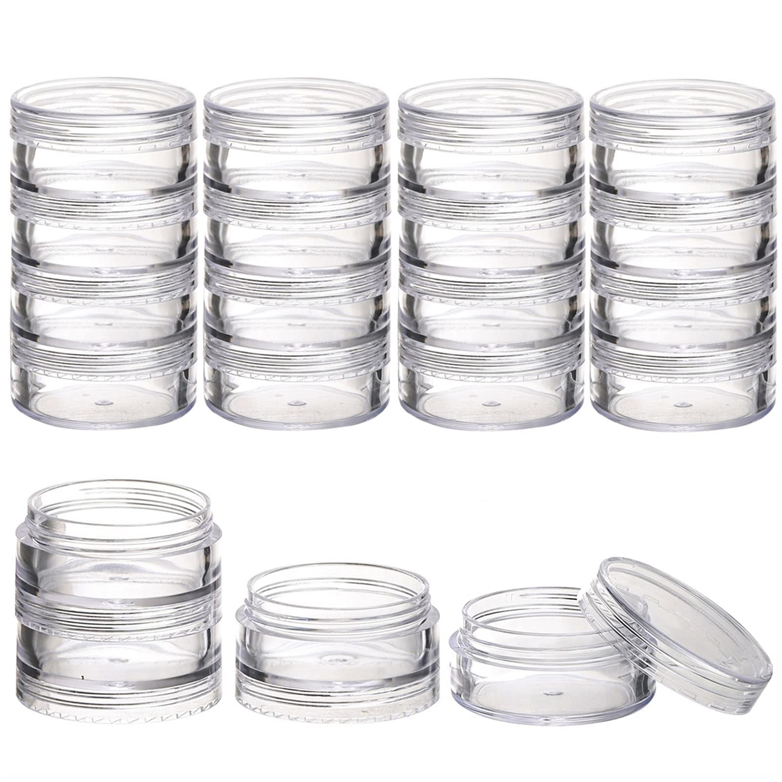 5 Set (20 Pieces) Stackable Cosmetic Containers with Screw Lids and Labels，10 Grams Clear Plastic Empty Jars Small Makeup Sample Containers for Beauty Products
