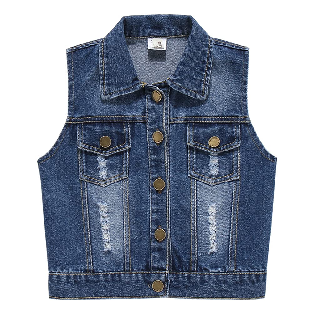 AdaliaFaye Unisex Baby Boys Girls Lapel Vest Children Short Section Sleeveless Denim Jacket For Little Boys Girls