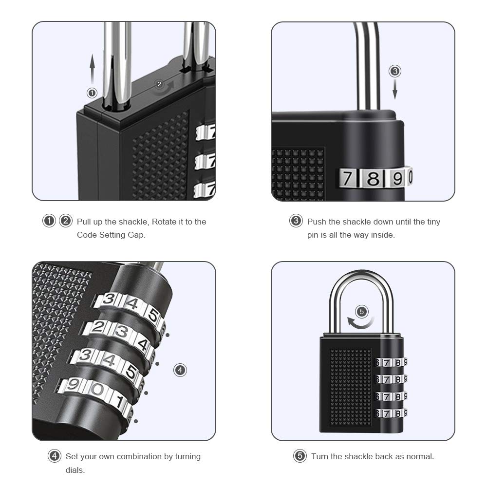 Combination Lock, [1 Pack] Diyife 4 Digit Outdoor Waterproof Padlock, Resettable Combination Padlock for School Gym Locker,Toolbox, Fence, Hasp, Cabinet(Black)