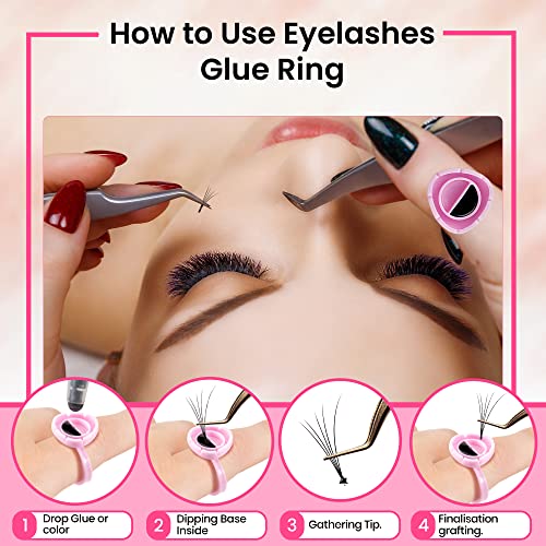 KB Essentials 100pcs Glue Rings for Eyelashes Extension - Lash Extensions Supplies Glue Holder for Lashes Fan β Adjustable, Disposable & Blossom Ring Fanning Cups for Nail Art, Tattoo & Makeup