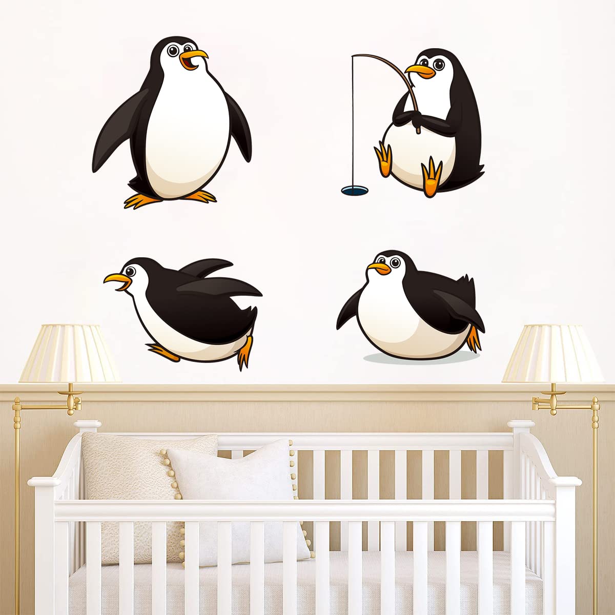 MEFOSS 4 Sheets Cute Penguin Wall Decals Removable Penguins Wall Paper Stickers Peel and Stick Baby Kids Bedroom Playroom Nursery Room Decor