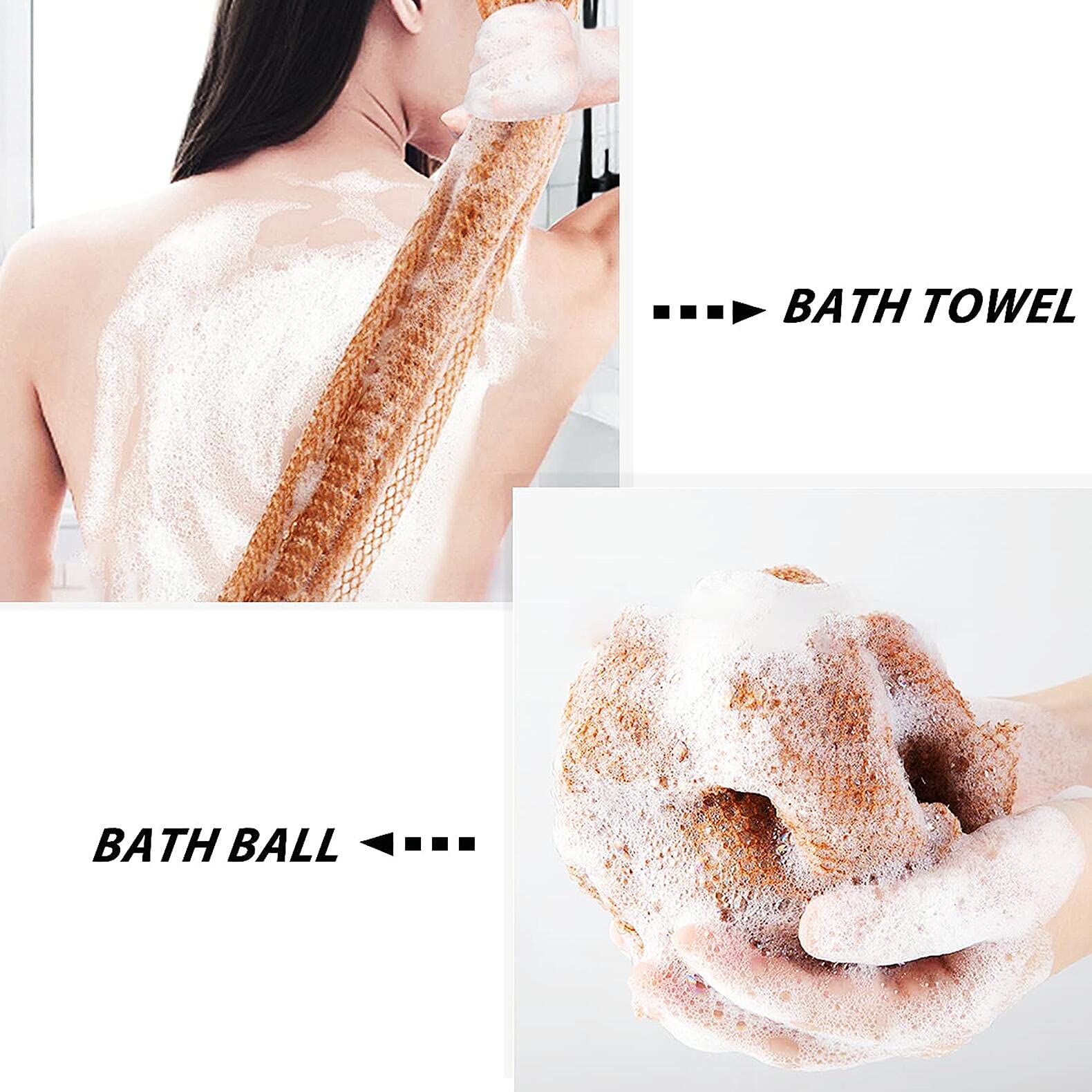 African Net Long Bathing Sponge,Net Exfoliating Back Scrubber for Body,Exfoliating Back Towel,Pack of 1 (Brown)