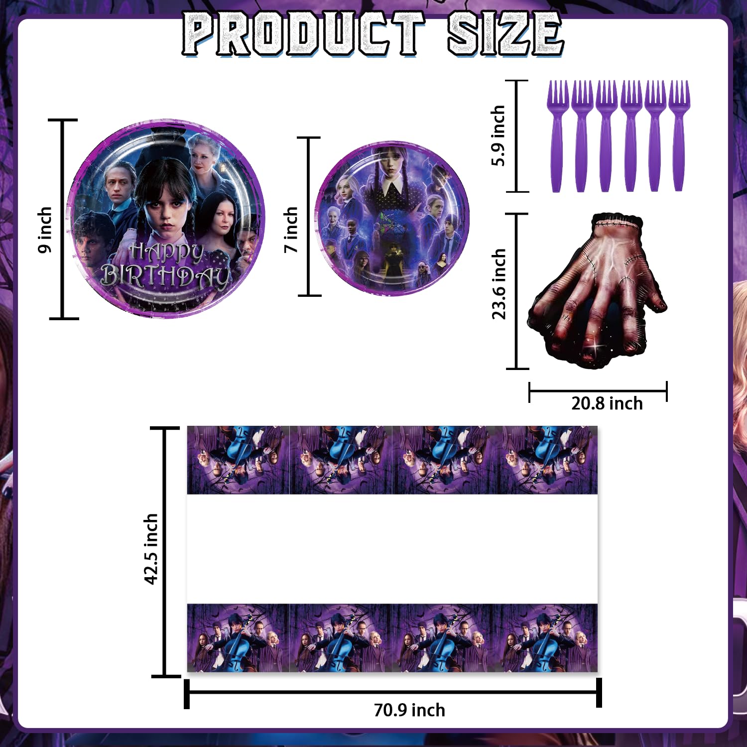 111pcs Happy Birthday Decorations Tableware Pack, includes Birthday Banner, Hanging Swirls, Foil Balloon, Plates, Napkins, Fork, Tablecloth, Happy Birthday Party Supplies