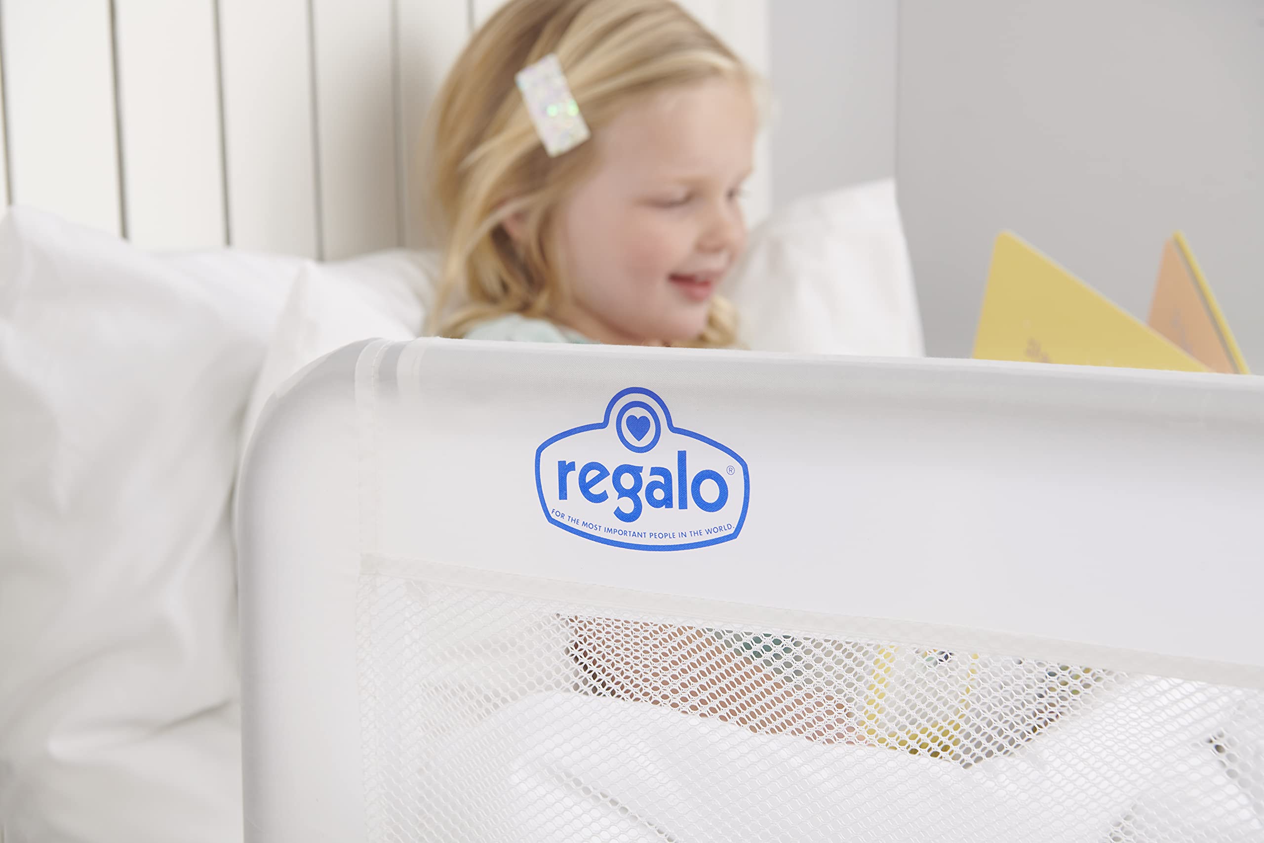 Regalo Drop Down Bed Rail Guard, with Reinforced Anchor Safety System , White , 43 x 2 x 20 Inch