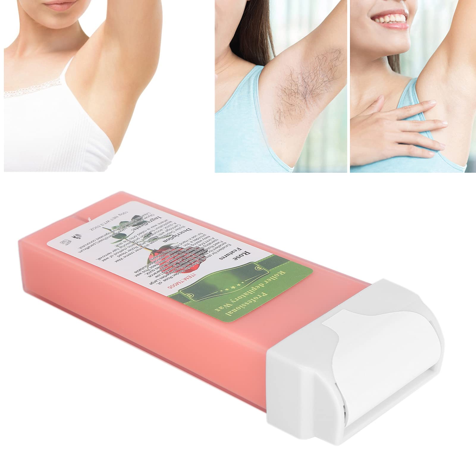 Roll-On Wax Cartridge for Hair Removal 100g Roller Depilatory Wax for Body Legs Arms Armpit Bikini Hair Removal Professional or Home Uses(Rose)