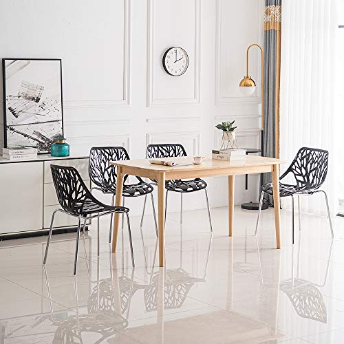 VINGLI Set of 4 Modern Dining Chairs Set Black Stackable Side Chairs Modern Birch Sapling Accent Chairs,Easy Assembly