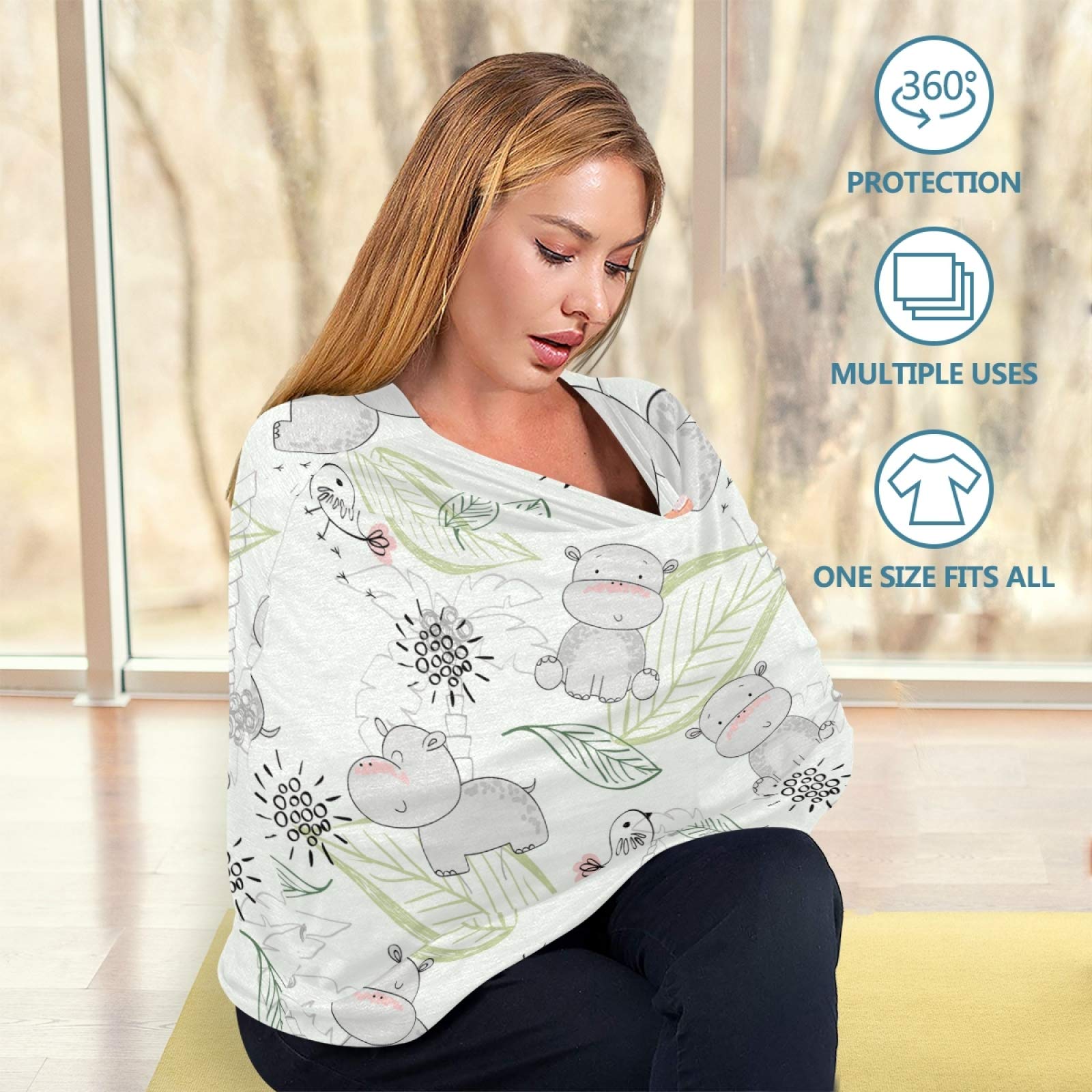 Nursing Cover Breastfeeding Scarf Leaves and Hippos- Baby Car Seat Covers, Stroller Cover, Carseat Canopy(8rh3a1)