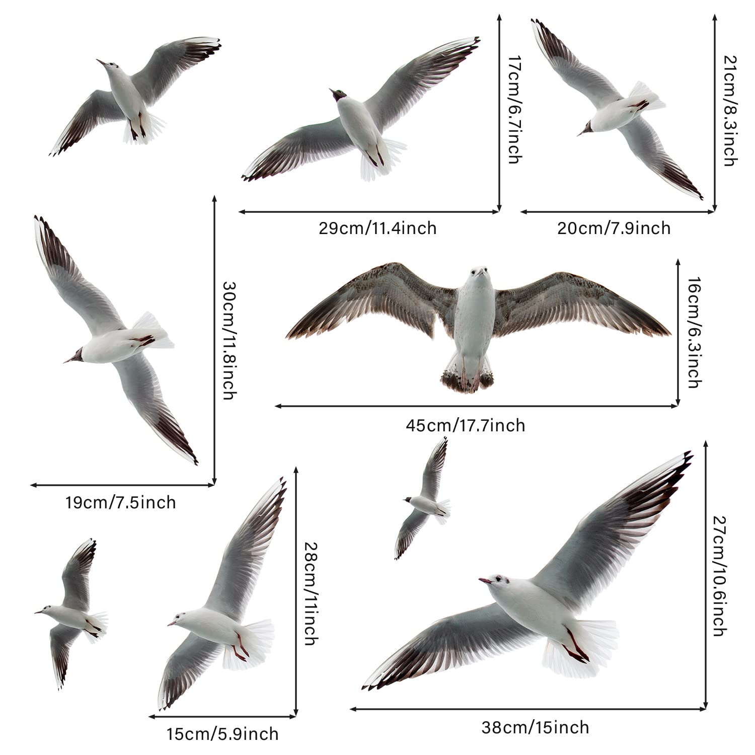 MEFOSS 3D Seagull Wall Decals Peel and Stick DIY Flying Sea Birds Wall Decor Vinyl Stickers for Living Room Bedroom Kids Room Office Window Decorations