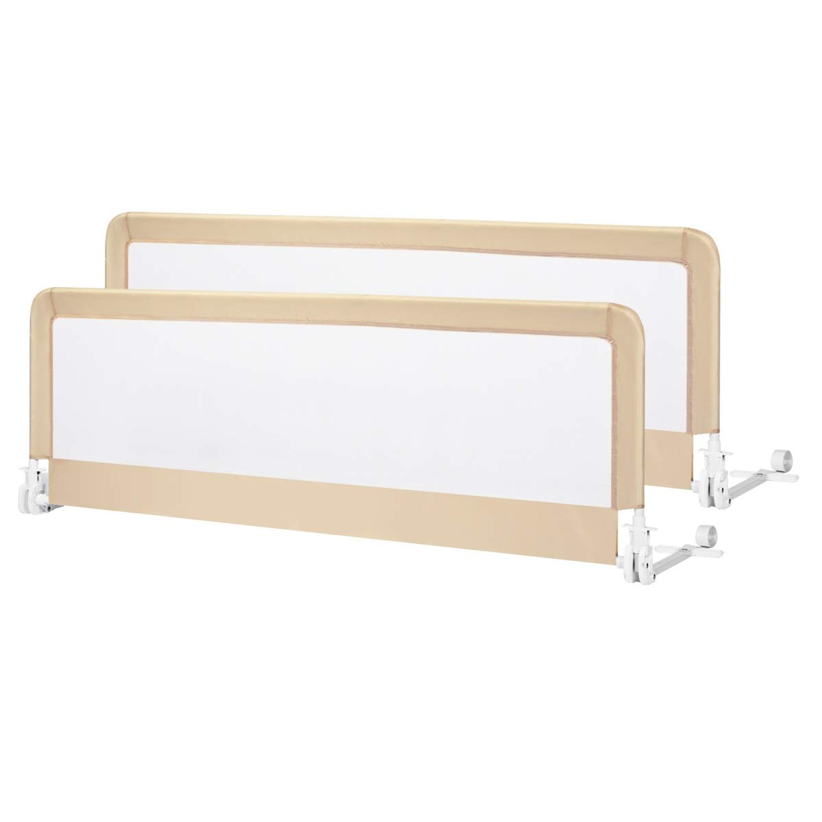 Costzon Bed Rail for Toddlers, 2 PCS Extra Long Swing Down Safety Bed Guards w/Straps for Convertible Crib, Kids Twin, Double, Full Size, Queen & King Bed, Folding Bed Rails for Baby (59-Inch, Beige)