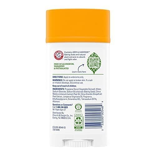 ARM & HAMMER Essentials Deodorant- Clean Juniper Berry- Wide Stick- Made with Natural Deodorizers- Free From Aluminum, Parabens & Phthalates, 2.5 oz (Pack of 2)