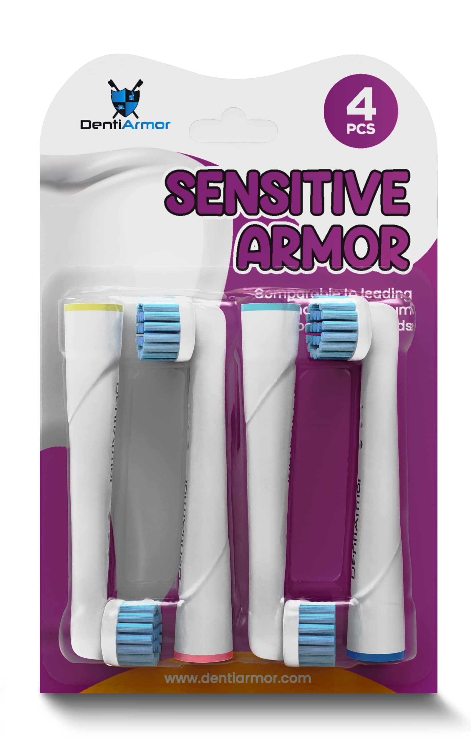 DentiArmor Sensitive Armor Toothbrush Heads – 4-Pcs Pack Electric Toothbrush Heads Compatible with Oral-B, Braun – Extra-Soft Bristles Ideal for Sensitive and Inflamed Areas