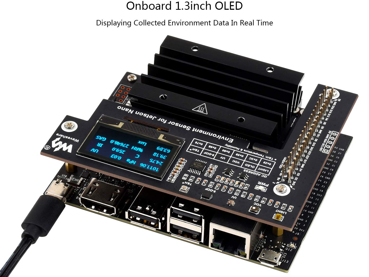 Bicool Environment Sensor Module for Jetson Nano Developer Kit B01-4GB and Jetson Nano 2GB, Collect Temperature Humidity IR ray Data,etc. I2C Bus,1.3inch OLED Display for Reading Data in Real Time