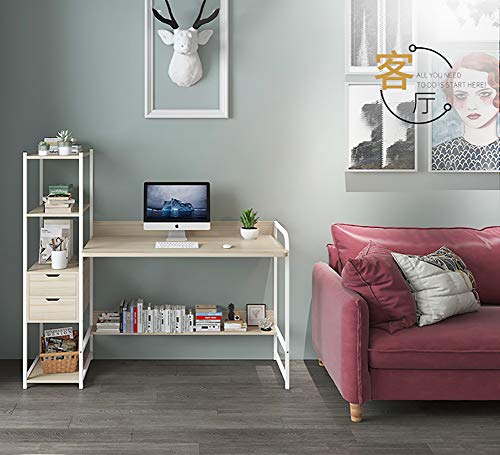 TOPYL Modern Writing Desk with Hutch and 4 Tier Bookshelves,Computer Desk with 2 Drawers,Pc Laptop Sturdy Office Desk Workstation for Home