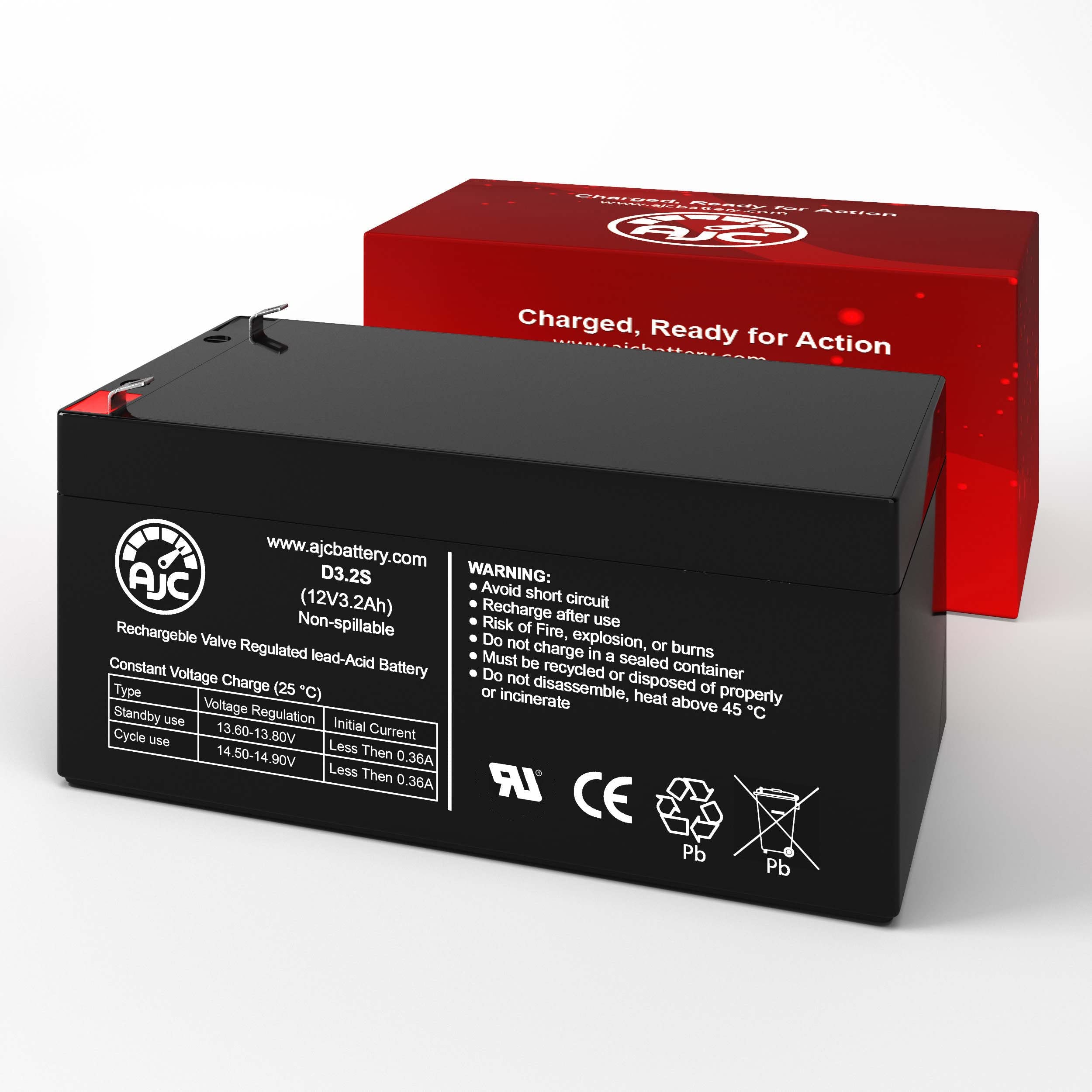 AJC Battery Compatible with Duracell DURA12-3.3F 12V 3.2Ah Sealed Lead Acid Battery