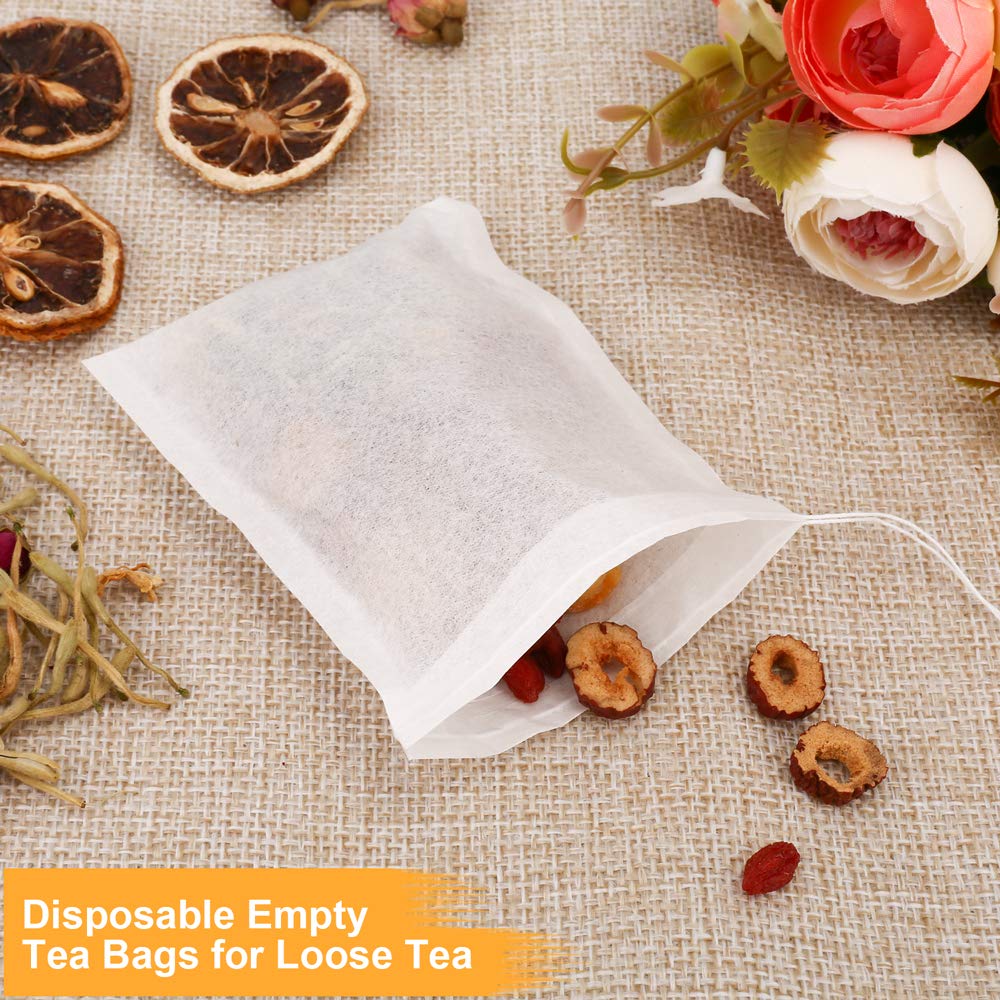 100PCS Tea Filter Bags, Disposable Tea Bags for Loose Leaf Tea, Drawstring Empty Tea Infuser, BetyBedy Tea Steeper, Natural Wood Pulp Paper Material, 1-Cup Capacity(3.15 x 3.94 inch)