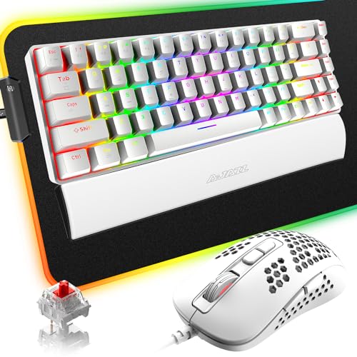 AJAZZ Gaming Keyboard and Mouse and Gaming Mouse pad and Wrist Rest,Wired RGB Backlight Bundle for PC Gamers and Xbox and PS4 Users - 4 in1 Gaming Set (Whisper Quiet Gaming Switch)