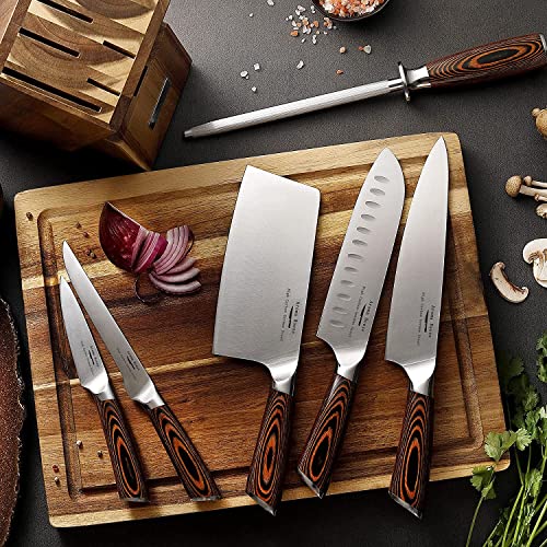 Aroma House 8-Piece Chef Cleaver Knife Set with Block,Professional Kitchen Knife Set, High Carbon German Stainless Steel Kitchen Knife with Ergonomic Handle for Home,Kitchen & Restaurant.