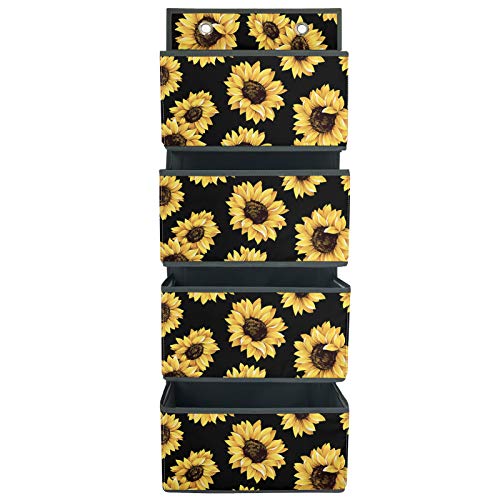 PZZ BEACH Over The Door/Wall Mount 4 Layers Hanging Storage Bag, Vintage Sunflower Floral- Yellow Pattern, Reusable Wall Hanging Storage Organizer