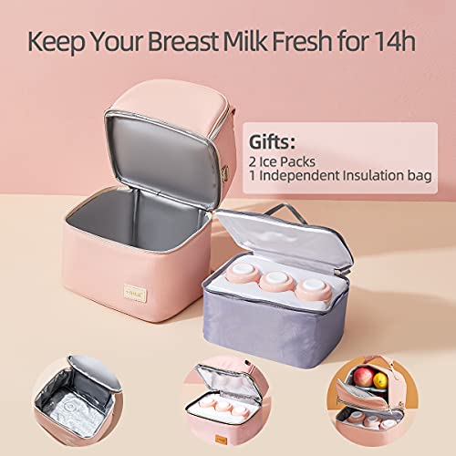 SEEDNUR Breastmilk Cooler Bag With Ice Pack Insulated Bottle Bag Diaper Bag Tote Breast Pump Bag Backpack Portable Thermal Insulated Lunch Box for Women Men Large Capacity Handbag（Klein Blue）