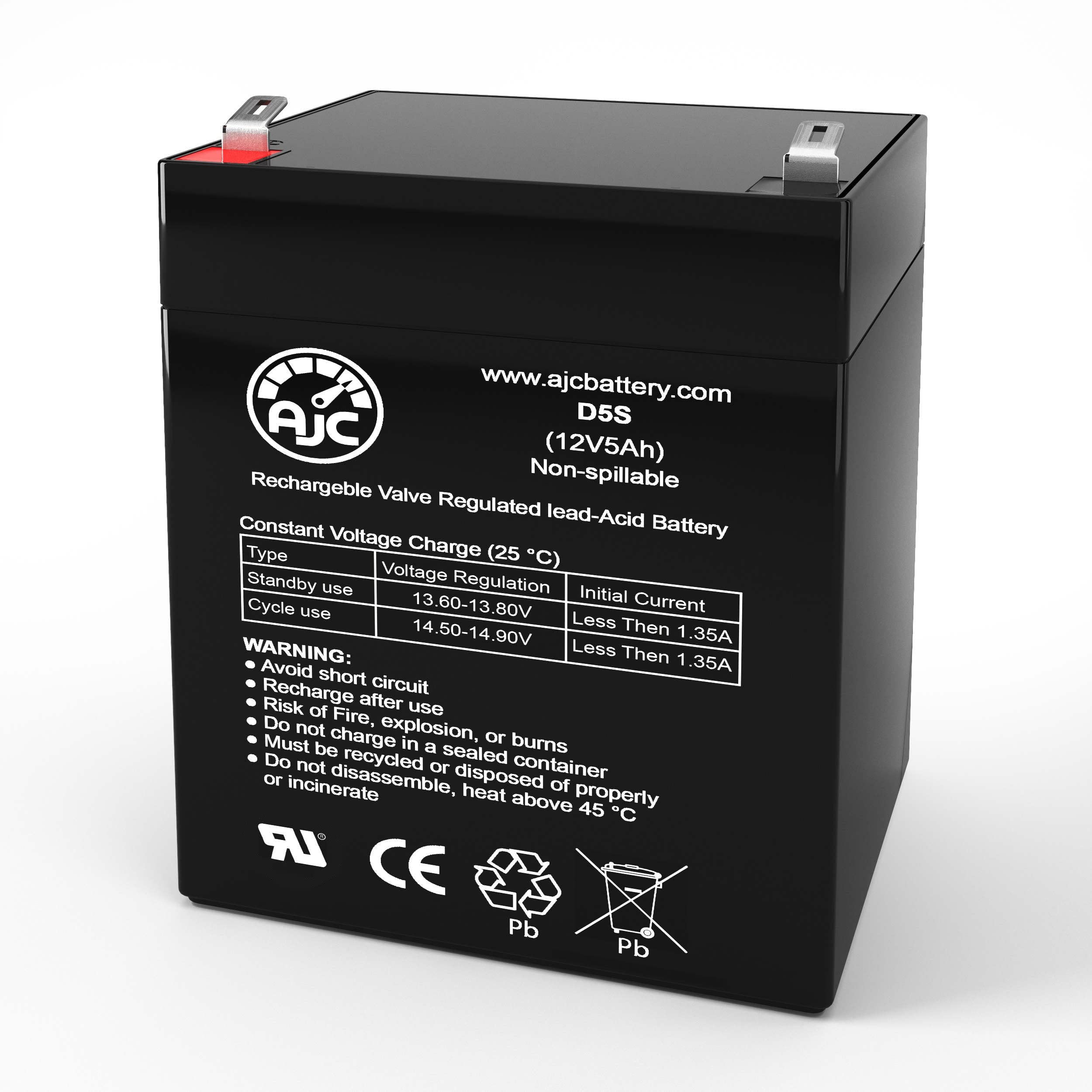 AJC Battery Compatible with Duracell DURA12-5F2 12V 5Ah Sealed Lead Acid Battery