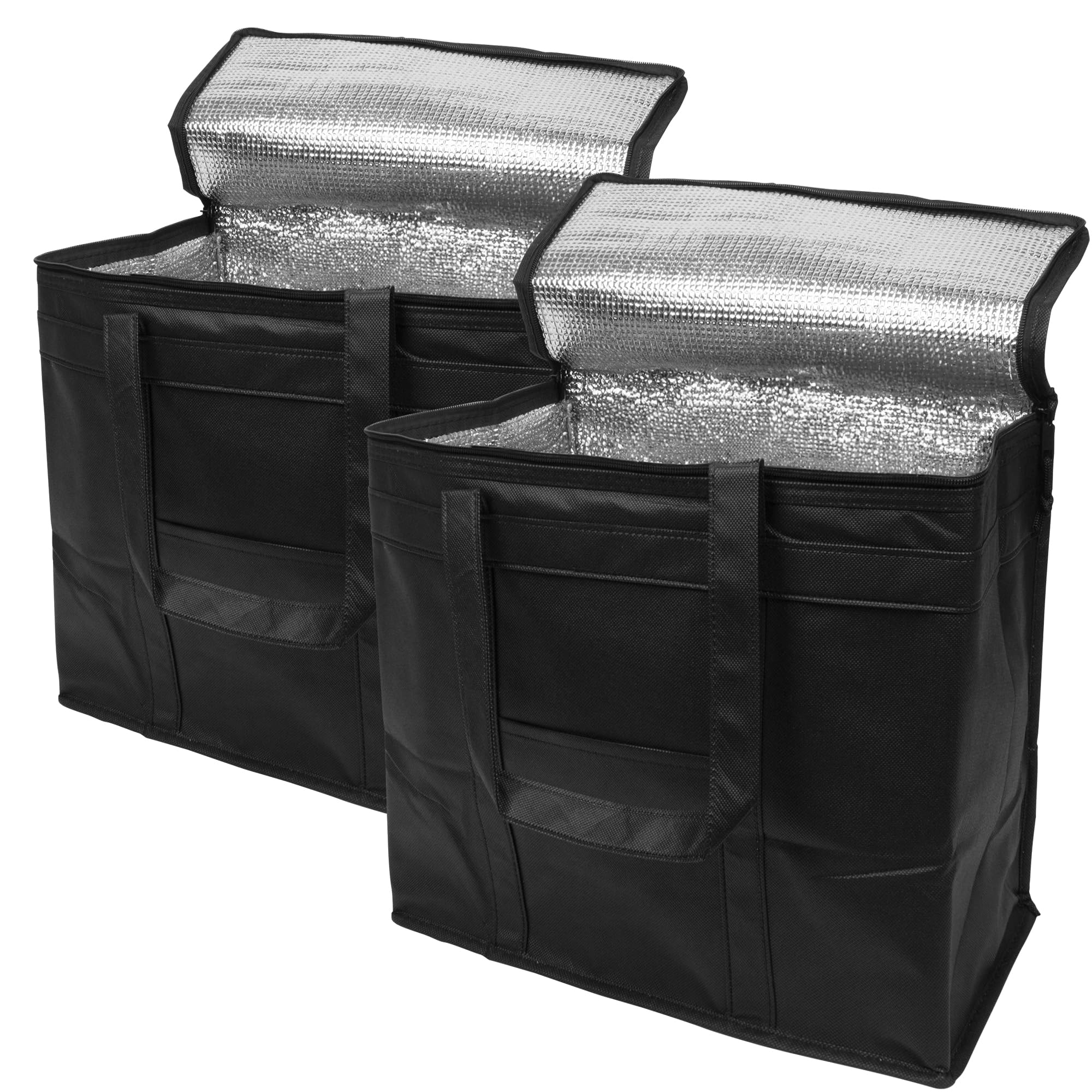 APQ Supply Black Insulated Food Delivery Bag 13 x 14 x 8 Inches, Insulated Grocery Bags with Zippered Top, Pack of 2 Heavy Duty Catering Bag for Food Deliveries, Insulated Bags for Food Delivery