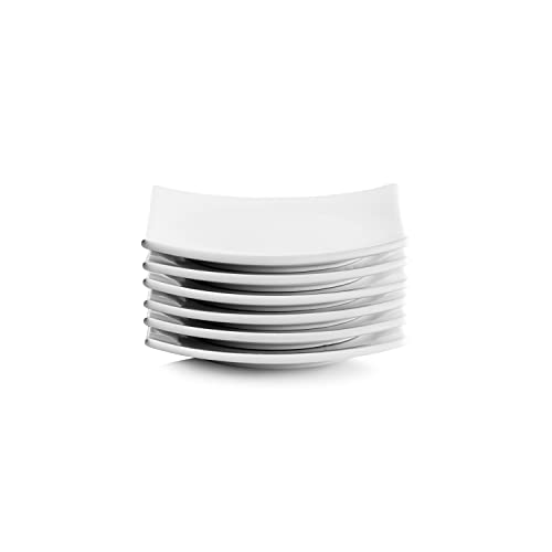 10 Strawberry Street Ceramic Simply White 6" Coupe Square Appetizer Plate, Set of 6