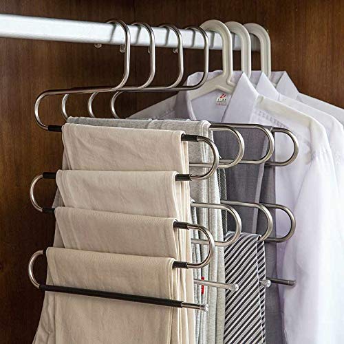 devesanter Pants Hangers Space Save Non-Slip 6 Pack S-Shape Trousers Hangers Stainless Steel Clothes Hangers Closet Storage Organizer for Pants Jeans Scarf Hanging Black