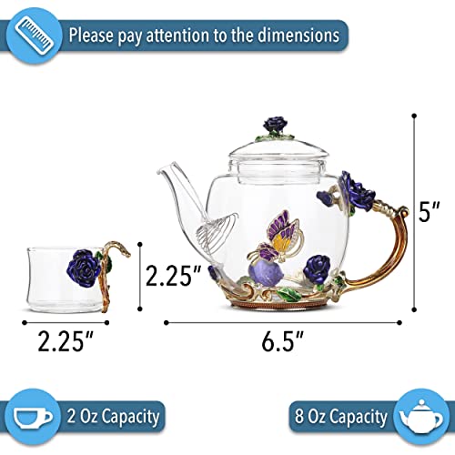 BTaT- Small Glass Tea Set, 2 Fancy Cups, Tea Pot Glass, Tea Kettle Set, Tea Pot, Glass Teapot, Tea Set for Adults, Glass Tea Kettle, Glass Tea Cup, Pretty Tea Cup, Teapot, Mother's Day Gift