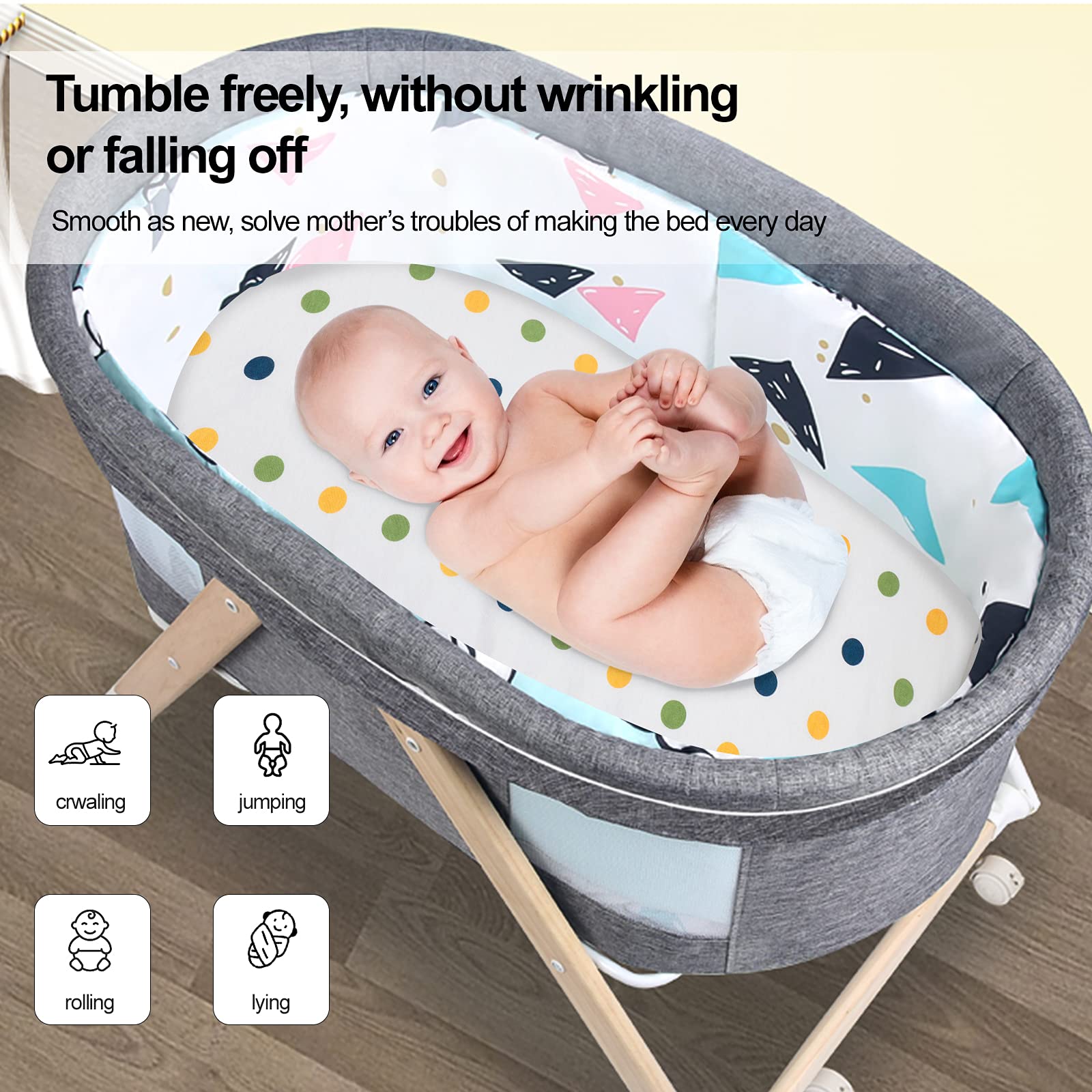 MOEMOE BABY Bassinet Sheets, 3 Pack Fitted Bassinet Sheets for Baby Boys and Girls, 100% Cotton Bassinet Cover for Oval, Hourglass & Rectangle Mattress