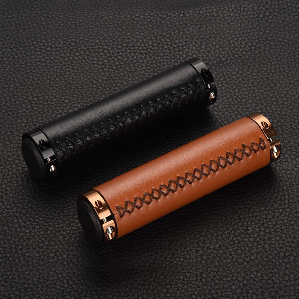 1 Pair Mountain Bike Lock-on Faux Leather Non-Slip Bicycle Handlebar Grips,Perfect Bike Accessories Brown