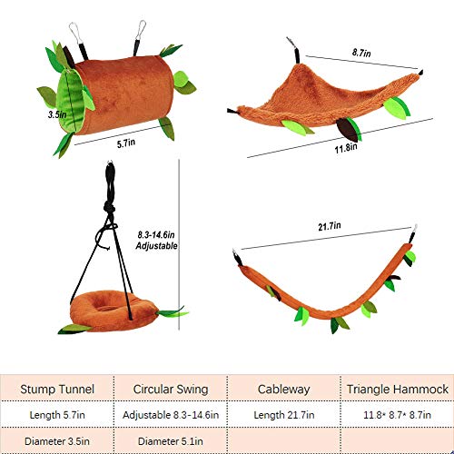 5pcs Hamster Hammock Small Animals Hanging Warm Bed House Cage Nest Accessories Forest Pattern Cage Toy Leaf Hanging Tunnel and Swing for Sugar Glider Squirrel Hamster Playing Sleeping