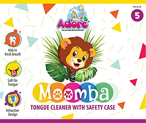 Adore Moomba Tongue cleaner with Safty case Best for child oral care, Multicolour (Pack of 5)