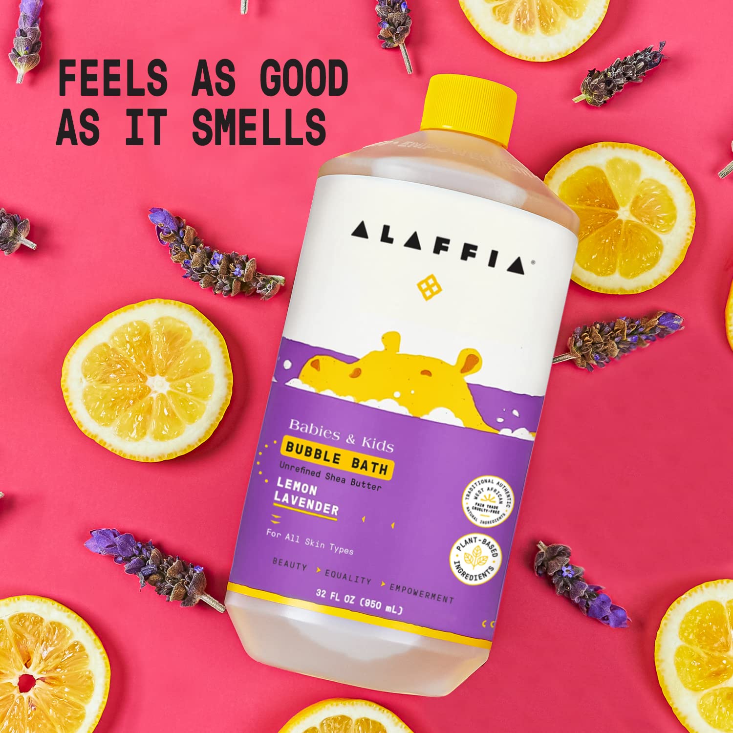 Alaffia Babies and Kids Bubble Bath, Gentle Baby Essentials for Delicate Skin, Cleansing & Calming Bubbles, Plant Based Formula, Vegan, Lemon Lavender (2 Pack - 32 Fl Oz Ea)