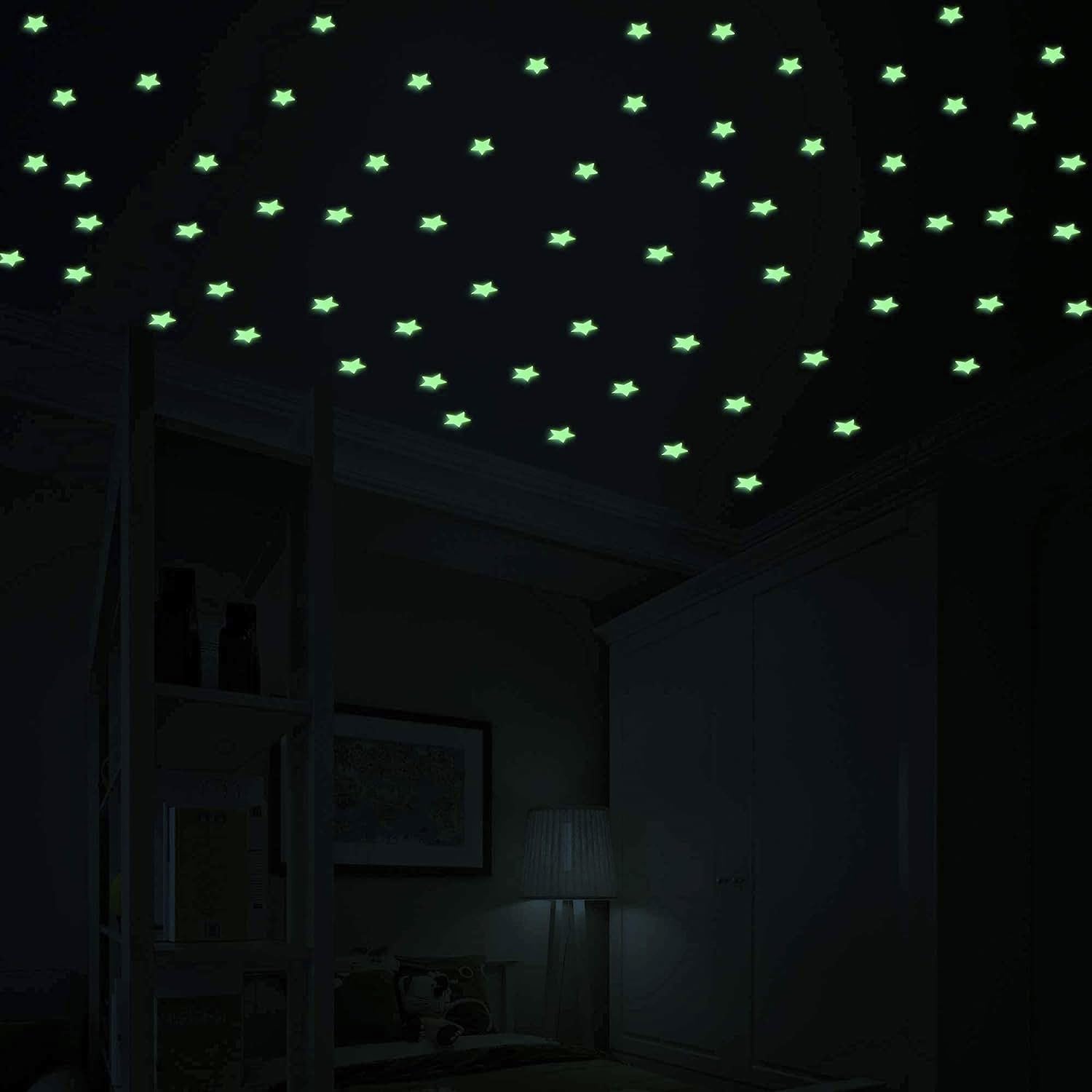 100 Pcs Glow in The Dark Luminous Stars Fluorescent Noctilucent Plastic Wall Stickers Murals Decals for Home Art Decor Ceiling Wall Decorate Kids Babys Bedroom Room Decorations (Pink)