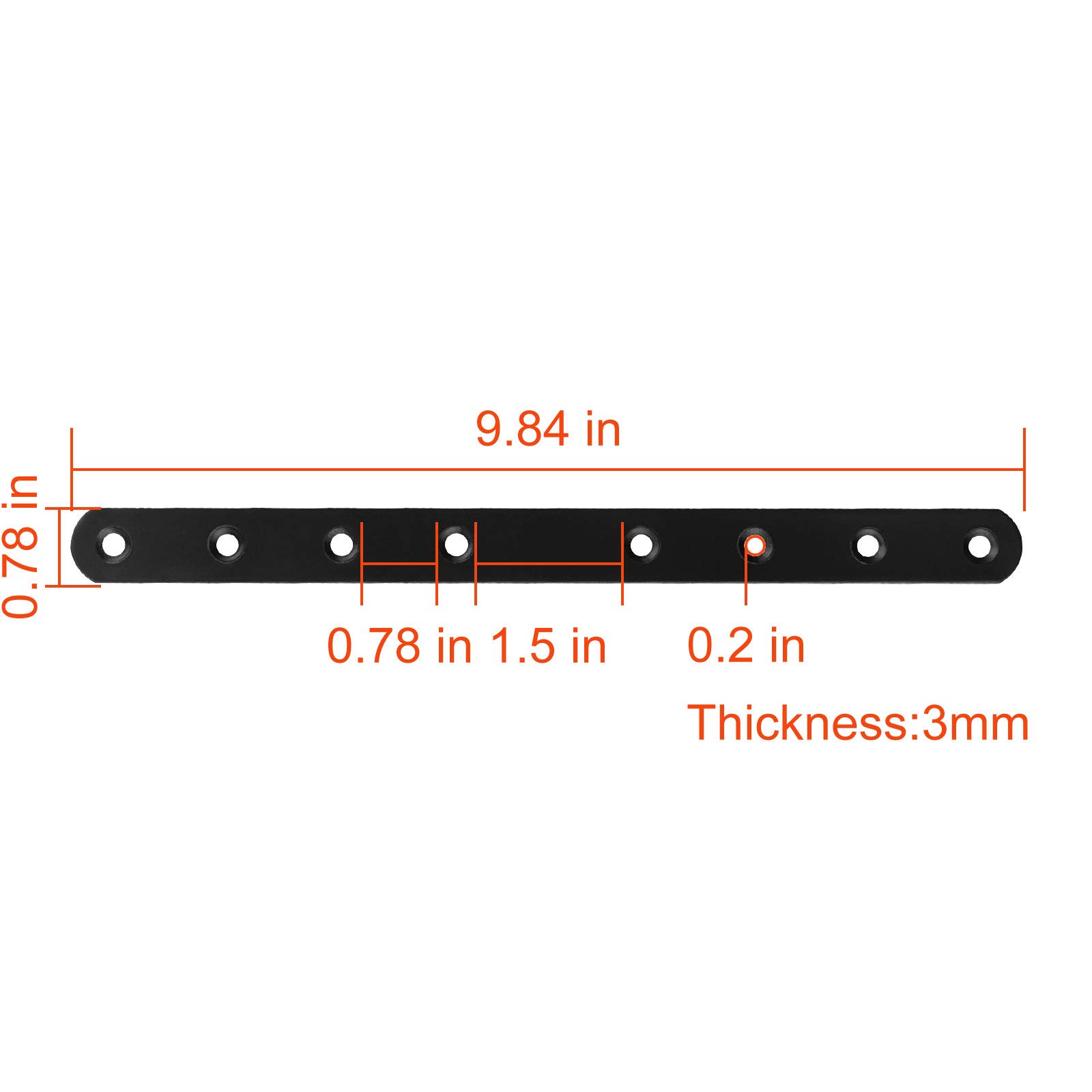 20Pcs 10Inch Mending Plates, Heavy Duty Straight Brackets for Wood Cast Iron Flat Corner Brace , Black Mending Joining Plates Fixing Hardware Brackets Connector for Furniture Repairing Table Shelf