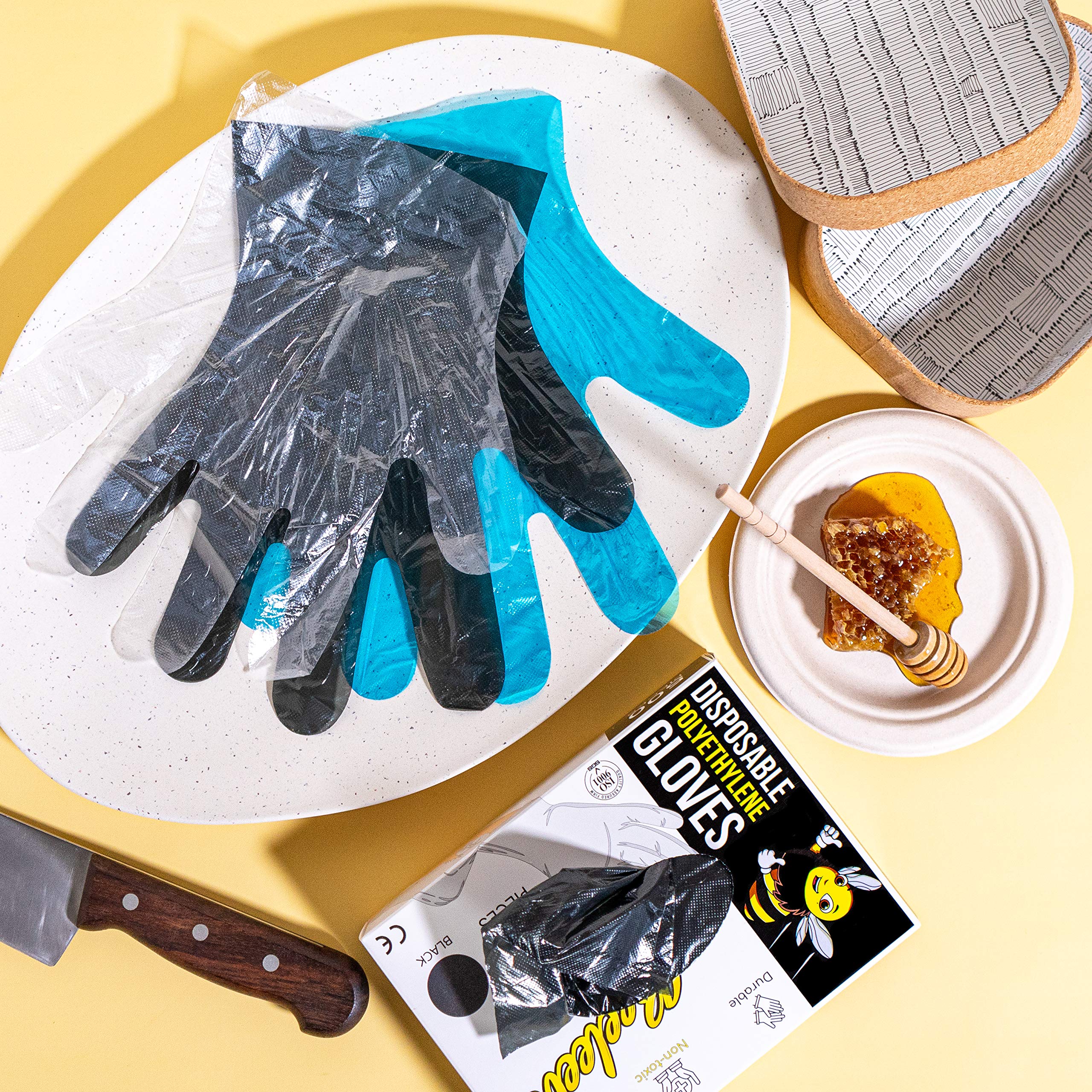 Beeleeve [500-Box Disposable Plastic Poly Gloves - One Size Fits Most - Color Variants - Single-Use Hand Covers for Food Safe Handling, Preparation, Kitchen, Cooking, Waterproof, Bulk (b - Blue)