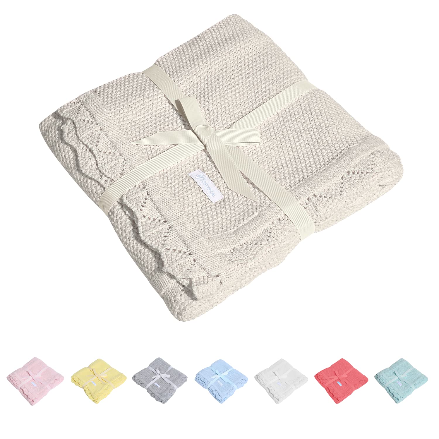 100% Cotton Baby Blanket Knit Lace Soft Warm Toddler Blanket, 30 x 40 Inches,Beige Melange